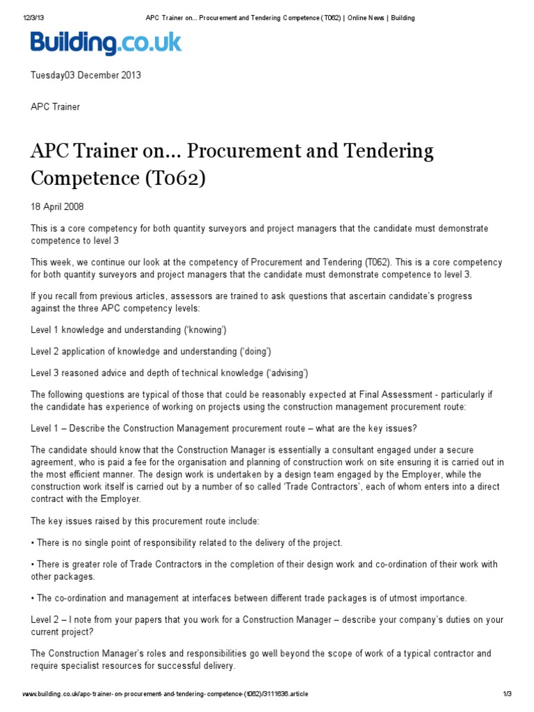 Procurement and Tendering Competence | PDF | Construction Management ...