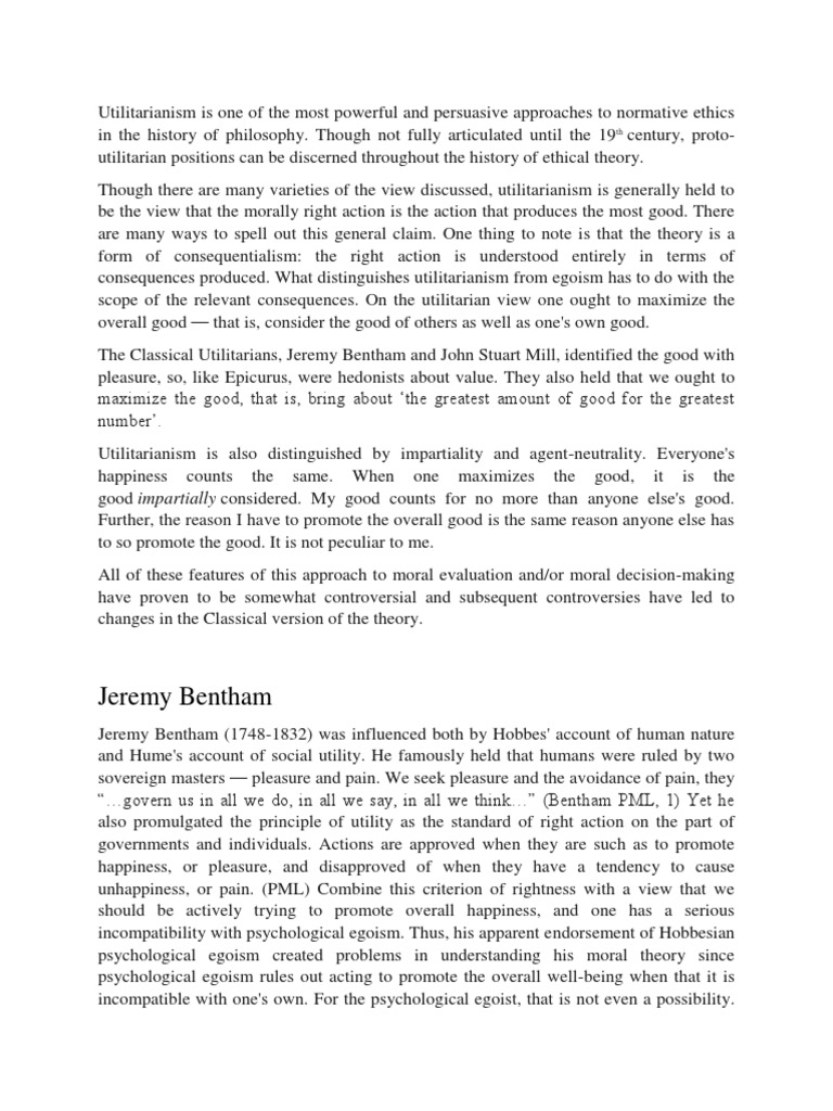 Utilitarianism Is One of The Most Powerful and Persuasive Approaches To ...