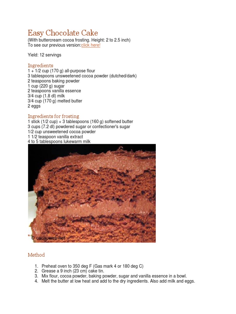 Easy Chocolate Cake | PDF | Cakes | Chocolate