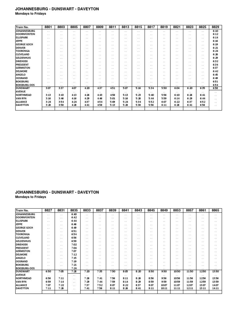 Johannesburg-Daveyton Train Schedule | PDF