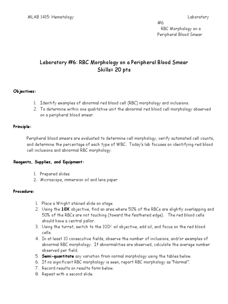 Hem Lab6 RBC Morph Incl F12 | PDF | Red Blood Cell | Medical Tests