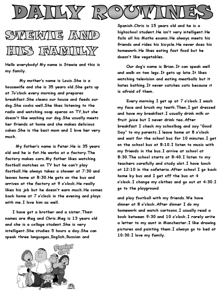 Daily Routines Reading Text 1 | PDF