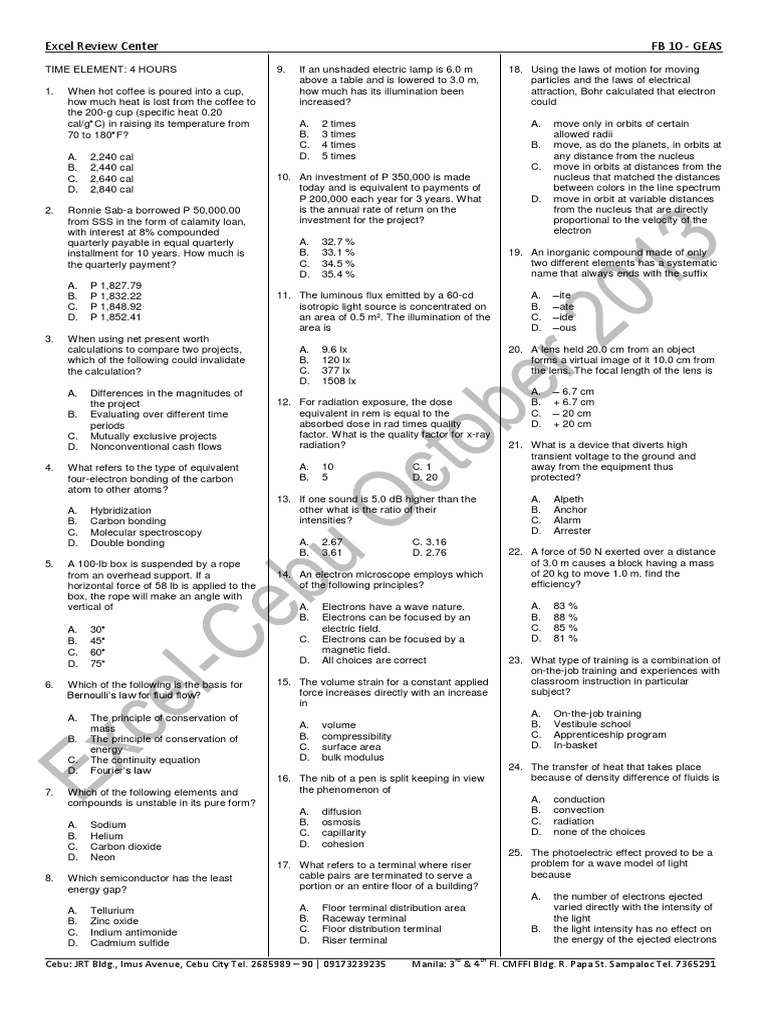 Excel Review Center FB 10 - GEAS Practice Exam Questions | PDF ...