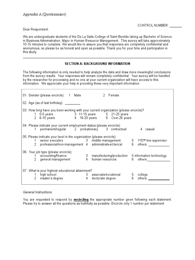 Appendix A (Questionnaire) : Section A: Background Information | PDF ...