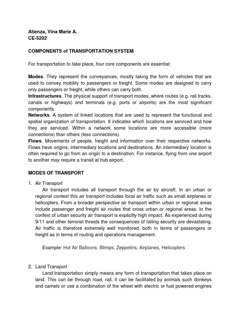 Components of Transportation System | PDF | Transport | Service Industries