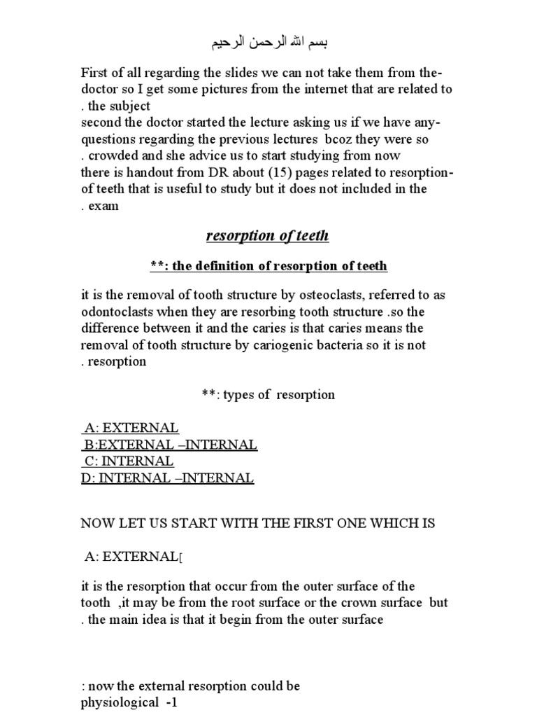The Definition of Resorption of Teeth | PDF | Human Tooth | Dentistry