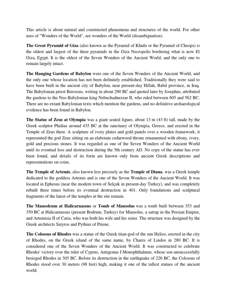 Seven Wonders of The Ancient World | PDF | Ancient History | Rhodes