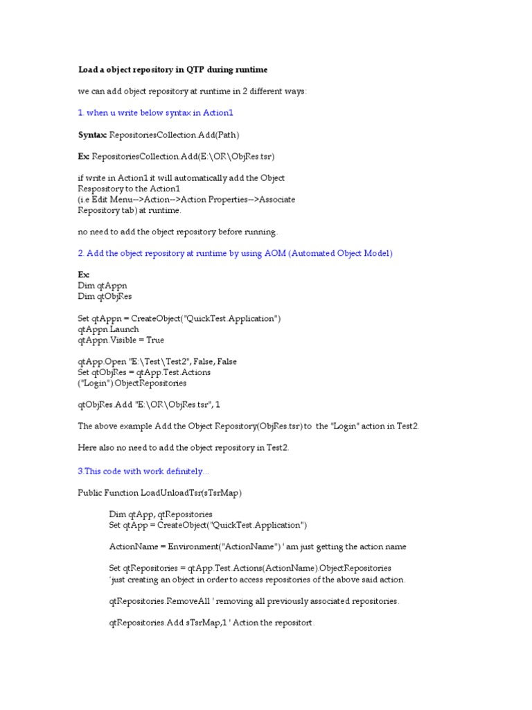 Load A Object Repository in QTP During Runtime | PDF | C (Programming ...