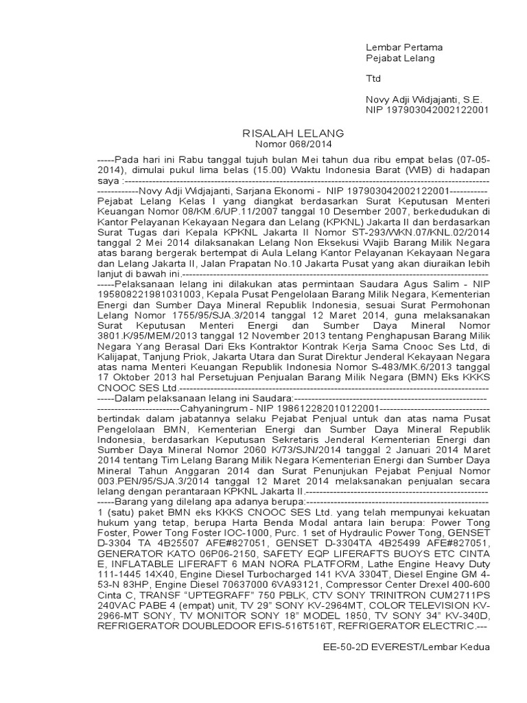 CONTOH Risalah Lelang | PDF