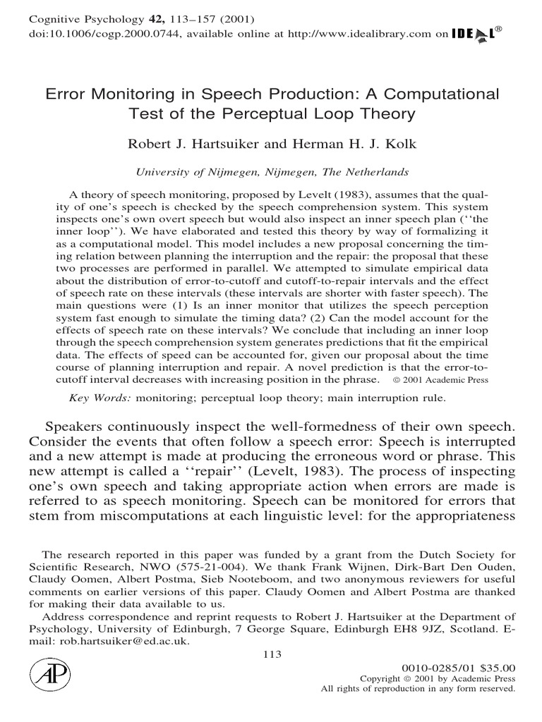 Error Monitoring in Speech Production: A Computational Test of The ...