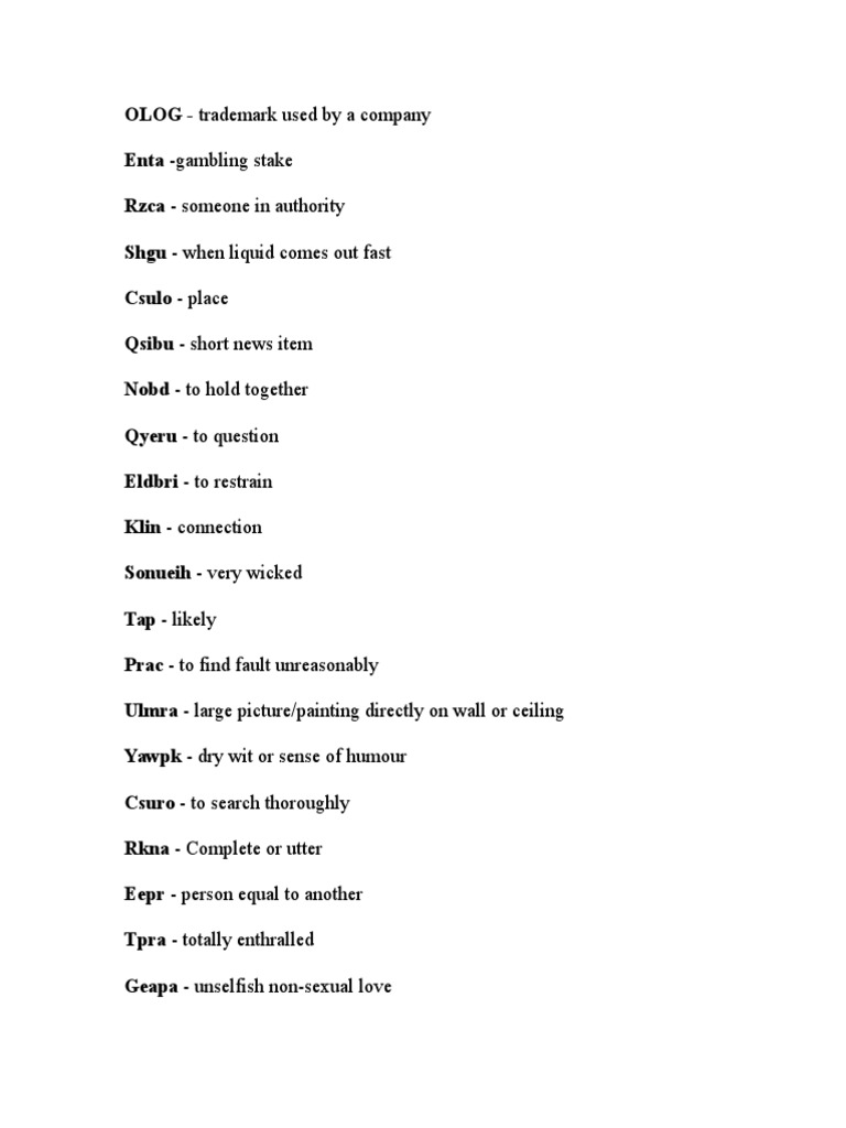 Mixed Up Words Anagram Test | PDF