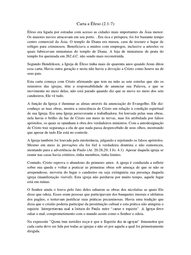 A Carta a Éfeso e as lições sobre o primeiro amor | PDF | Igreja cristã ...