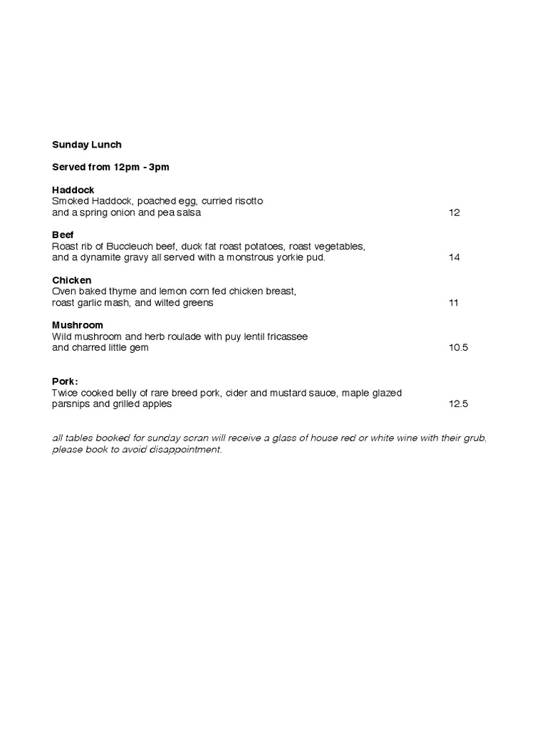 Sunday Lunch Menu at Jam Jar Kitchens | PDF