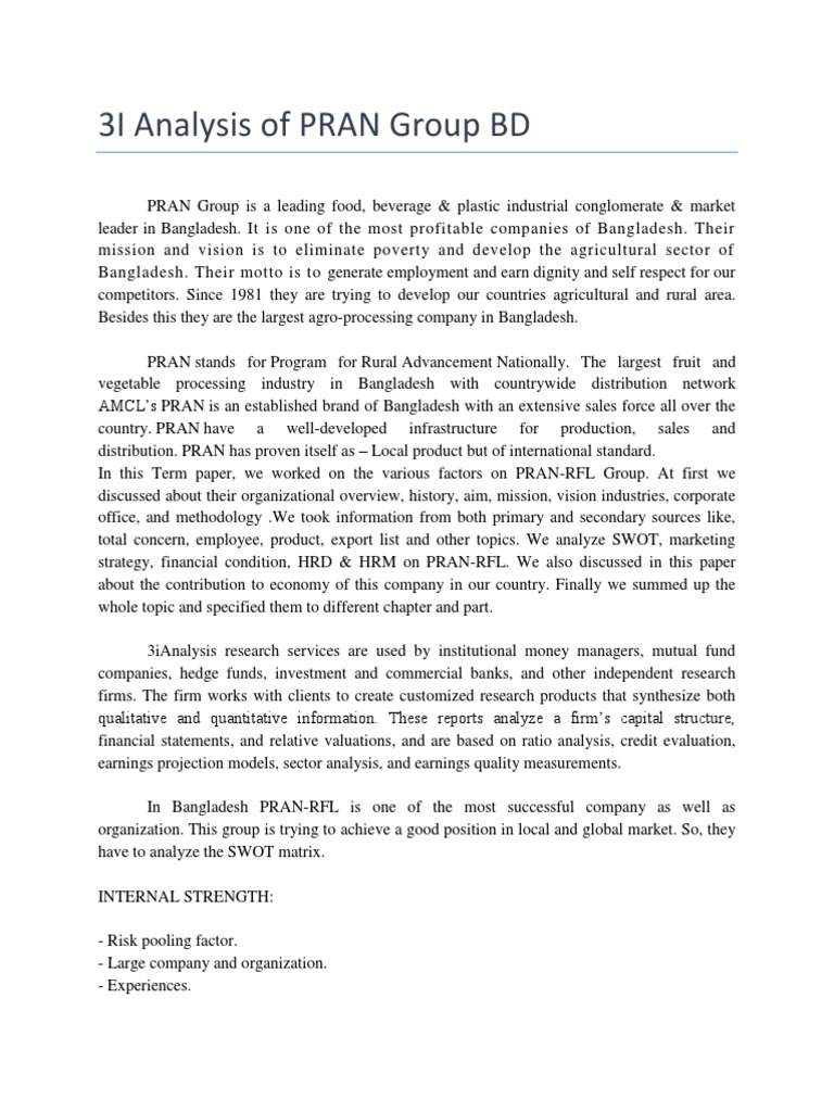 3I Analysis of PRAN Group BD | PDF | Swot Analysis | Business Economics
