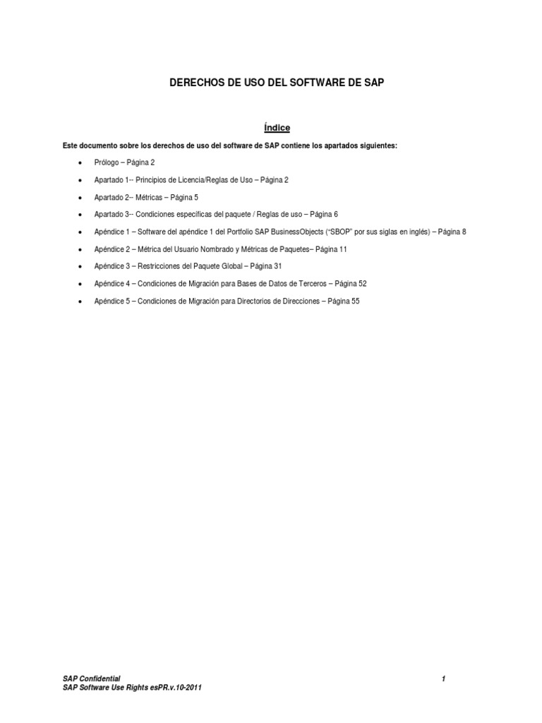 SAP Software Use Rights EsPR V 10-2011 | Descargar gratis PDF ...