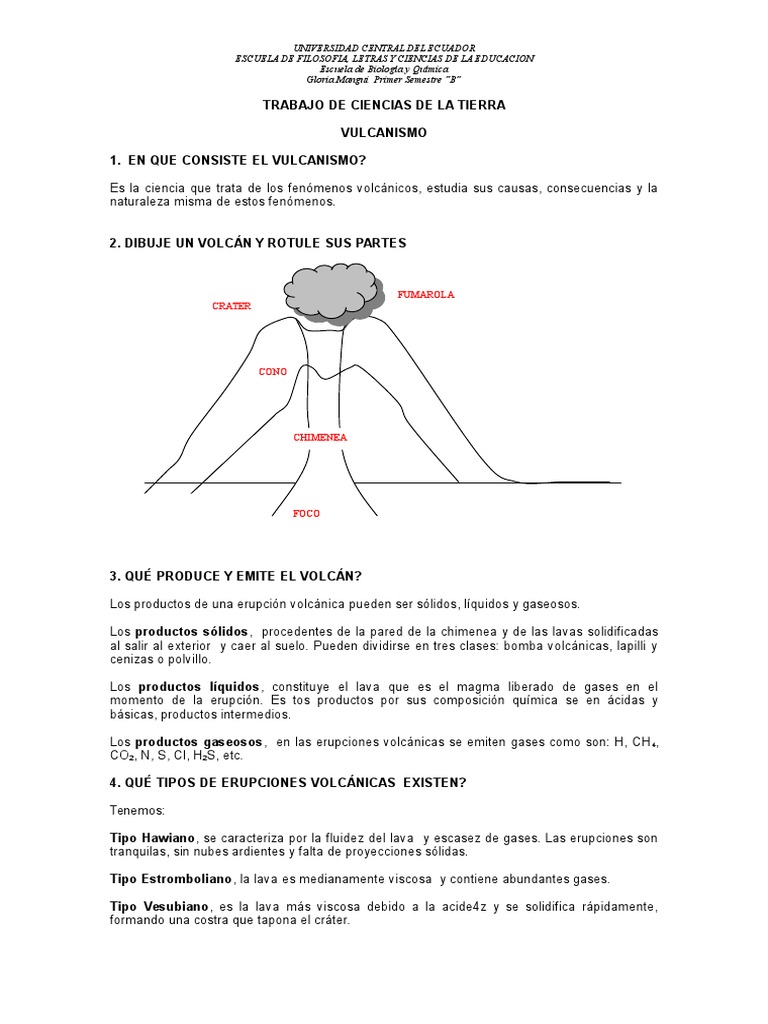 Trabajo de Vulcanismo | Volcán | Tipos de erupciones volcánicas ...