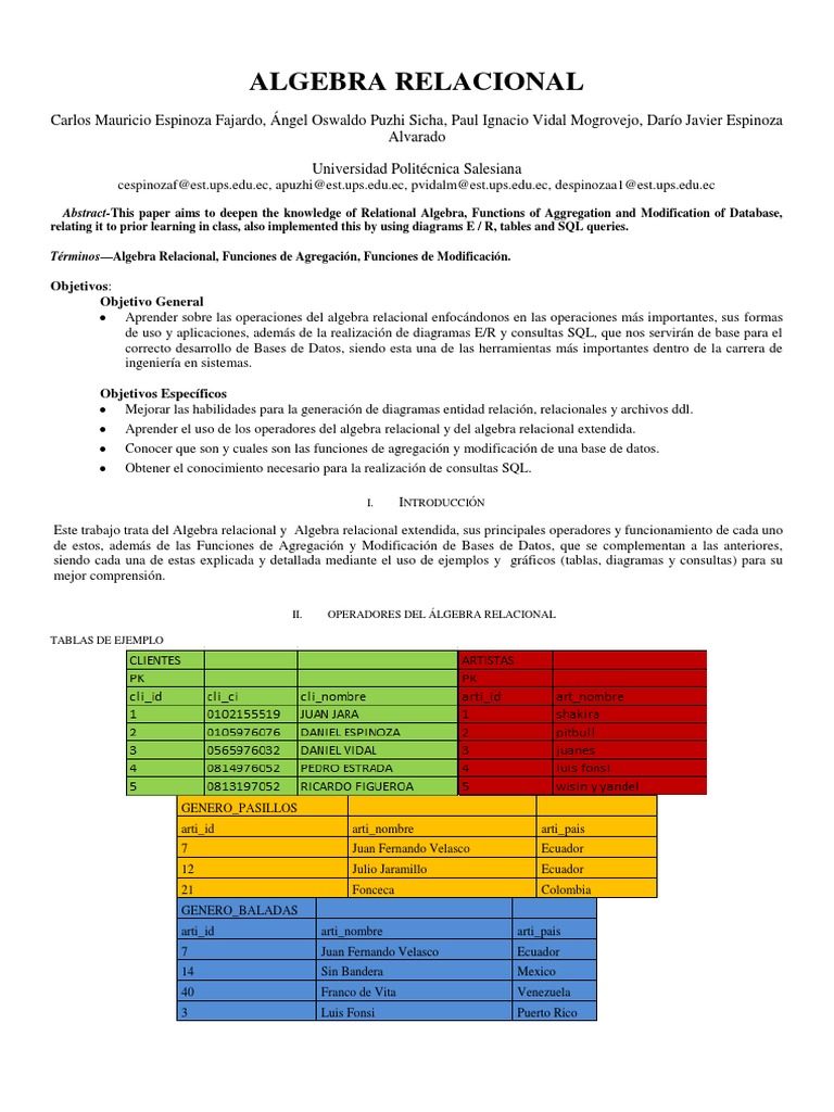 Algebra Relacional Pres Final | PDF | Software de gestión de datos ...