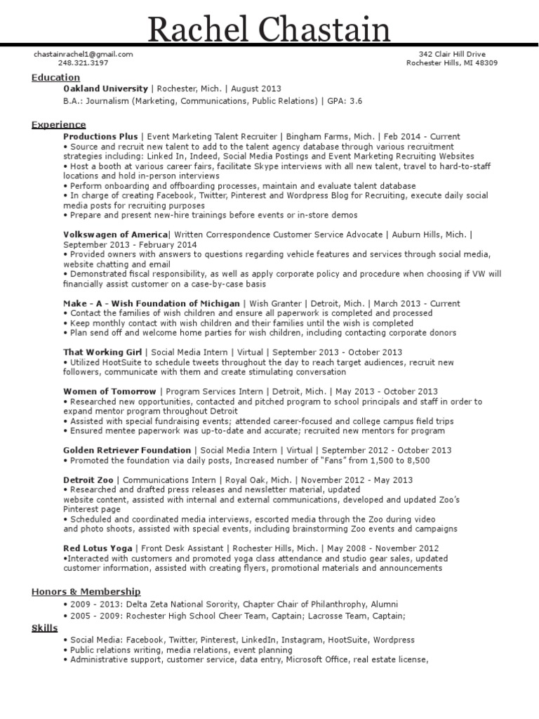 Rachel Chastain Yazaki Resume | PDF