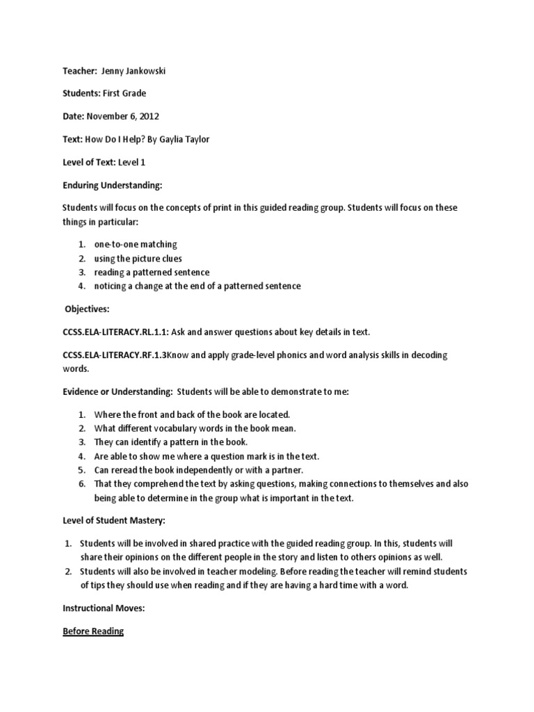 Guided Reading Lesson Plan | PDF | Reading (Process) | Lesson Plan