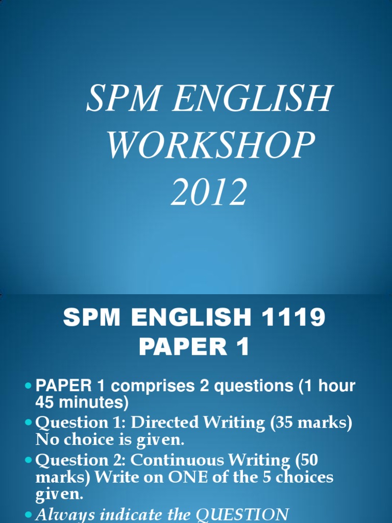 SPM English 1119 p1 Workshop | PDF | Sentence (Linguistics) | Vocabulary