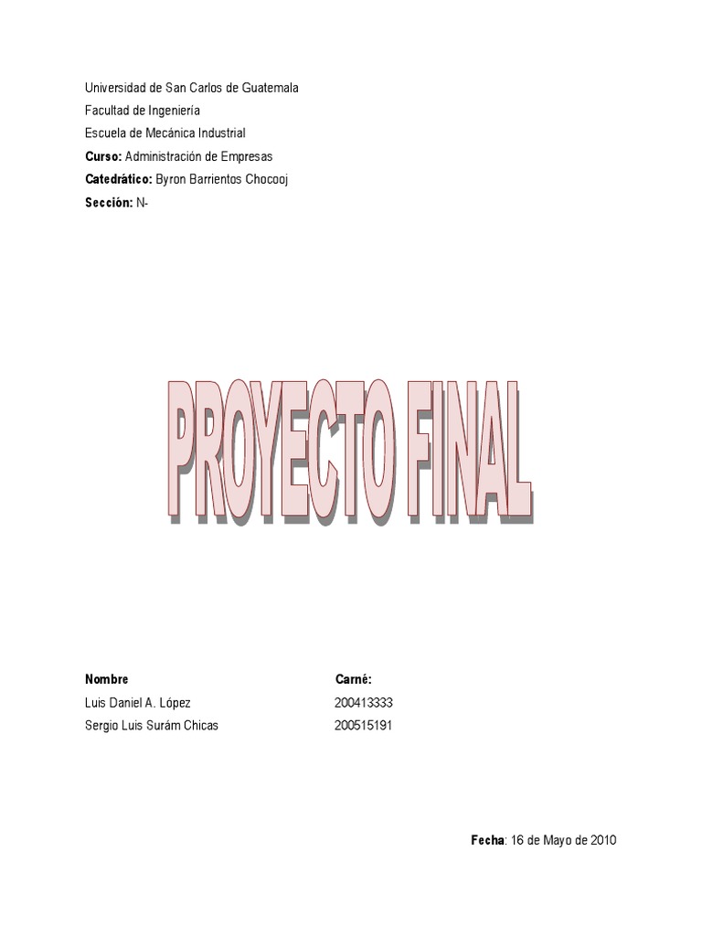 Proyecto Final Administracion De Empresas Pdf Planificación
