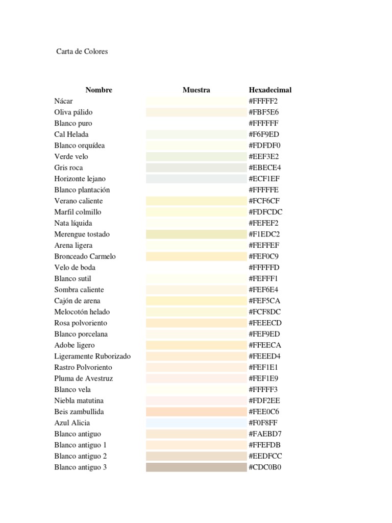 Carta De Colores Marfil