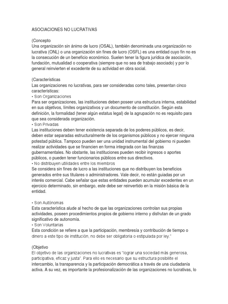 Características de Asociaciones No Lucrativas | PDF | Liquidación ...