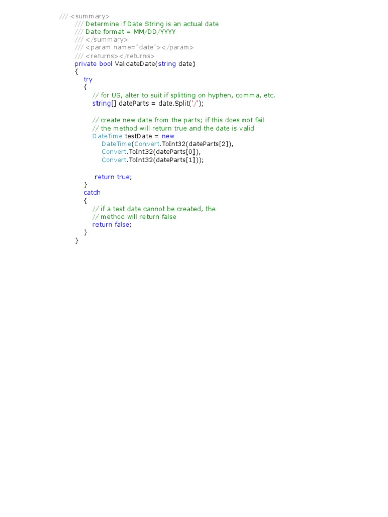 Private Bool String Try: Validatedate (Date) ( ( Dateparts Date - Split ...