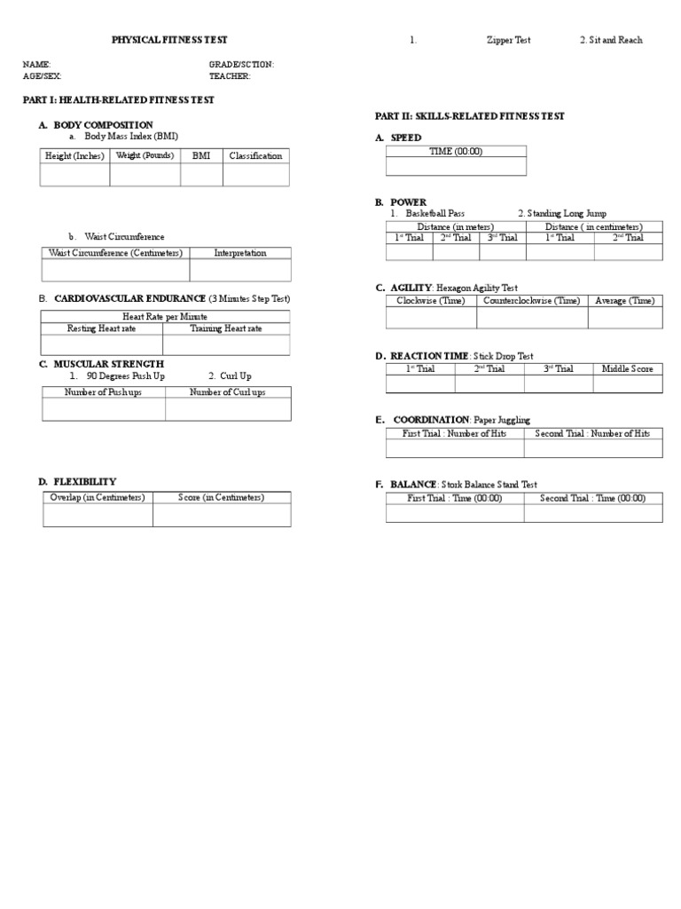 Physical Fitness Test Form | PDF | Sports & Recreation | Wellness