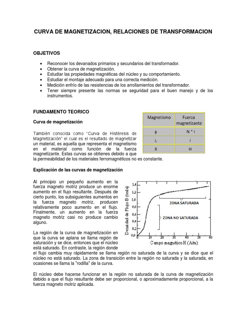 Curva de imanación y relación de transformación | PDF | Transformador ...