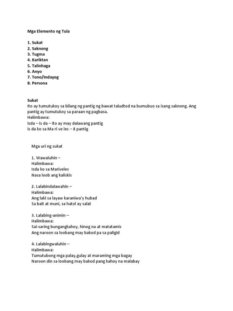Mga Elemento NG Tula | PDF