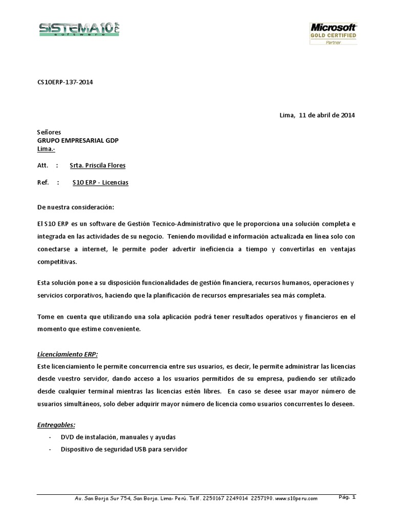 Licencias S10 ERP | PDF | Planificación de recursos empresariales ...