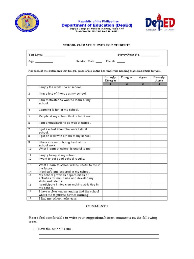 SURVEY On School Climate | PDF