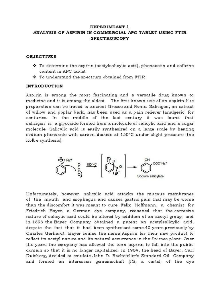 Analysis of Aspirin in Commercial Apc Tablet Using Ftir Spectros | PDF ...
