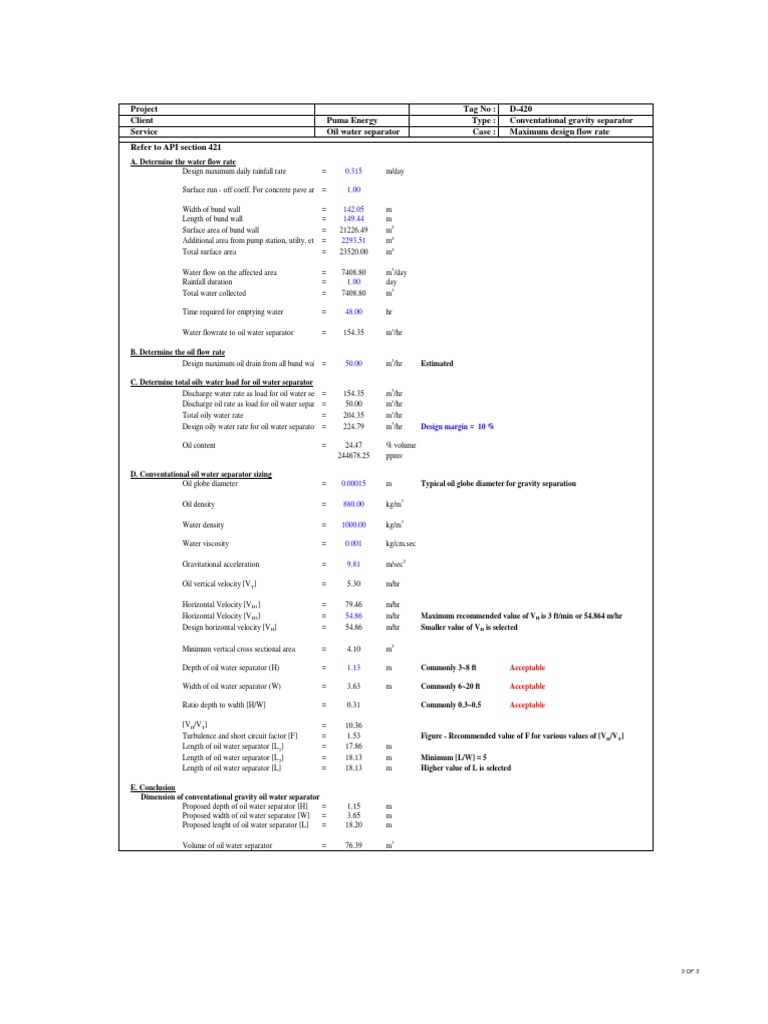 Oil Water Separator Sizing | PDF | Flow Measurement | Discharge (Hydrology)