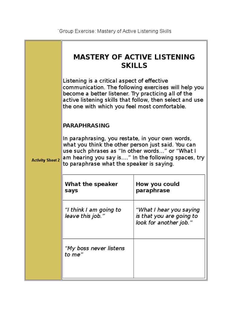 Master Active Listening Skills | PDF | Body Language | Cognitive Science