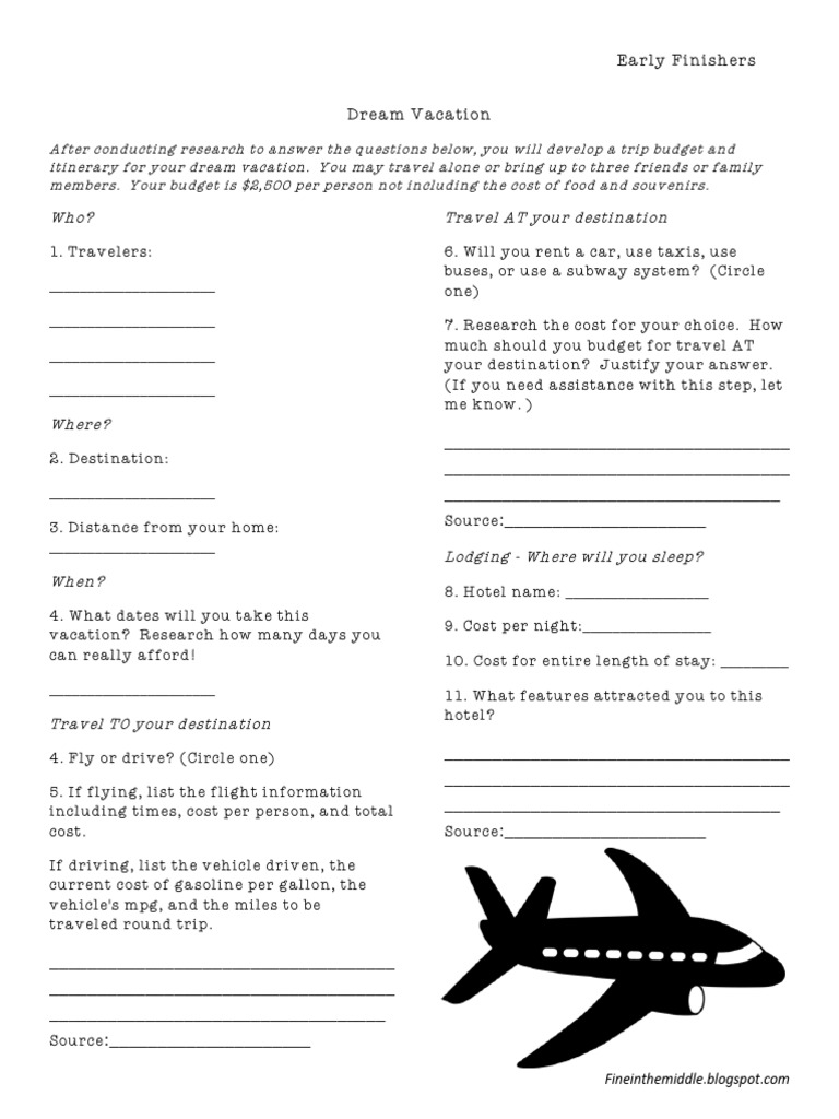 Dream Vacation: A Task For Middle School Math | PDF | Teaching ...