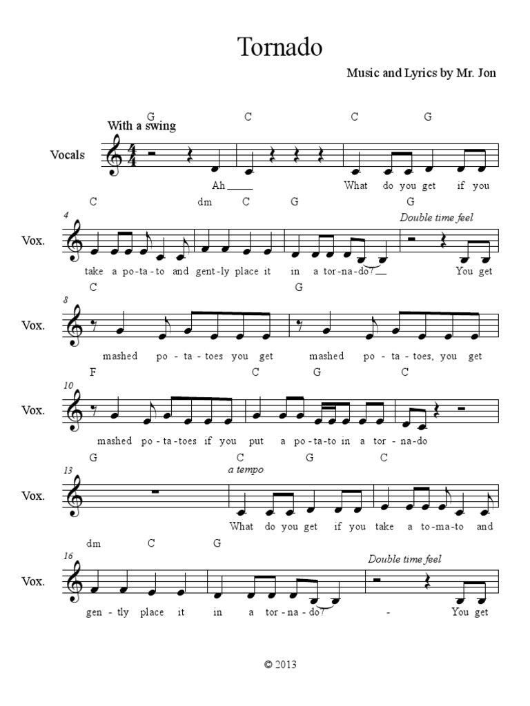 Tornado: Music and Lyrics by Mr. Jon | PDF