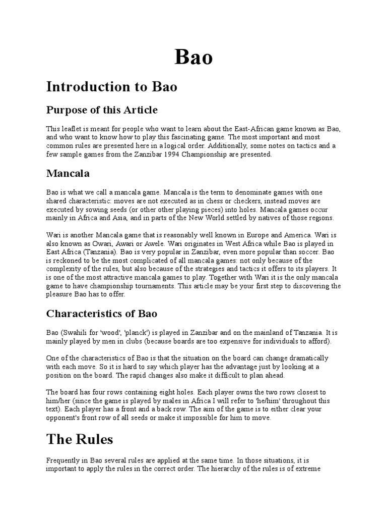 Bao Game Rules and Tactics | PDF | Traditional Board Games ...