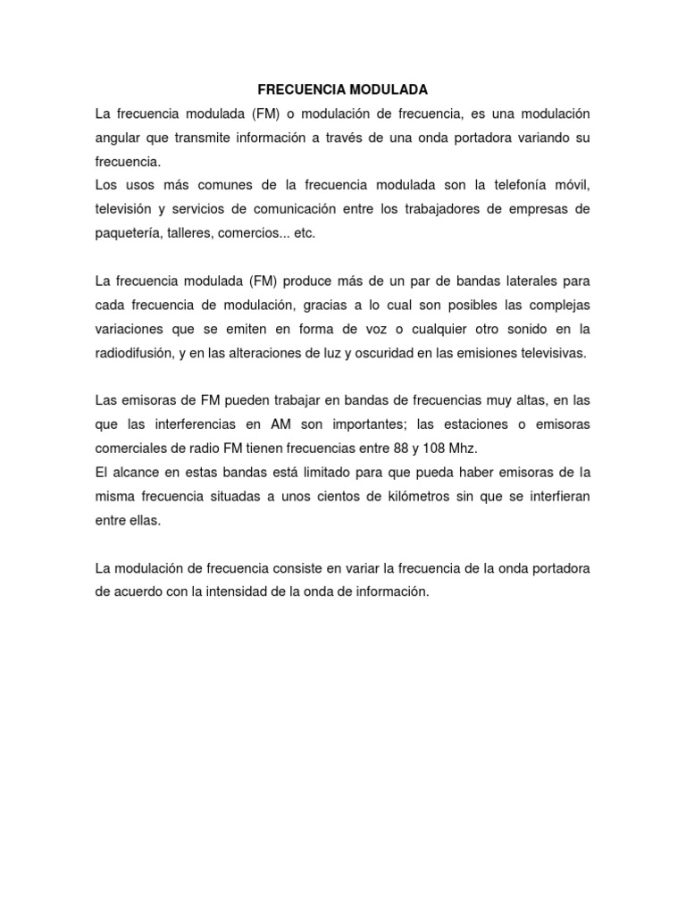 La Frecuencia Modulada | PDF | Modulación | Modulación de frecuencia