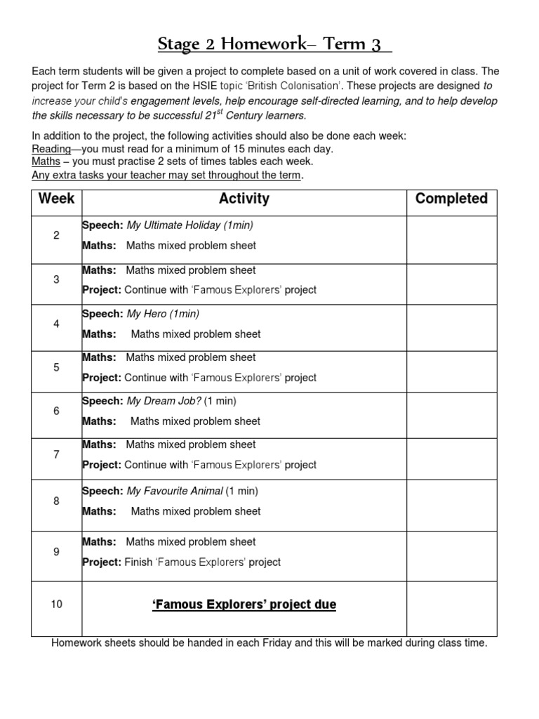 Term 3 Stage 2 Homework Overview | PDF