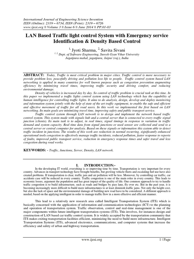 LAN Based Traffic Light Control System With Emergency Service ...