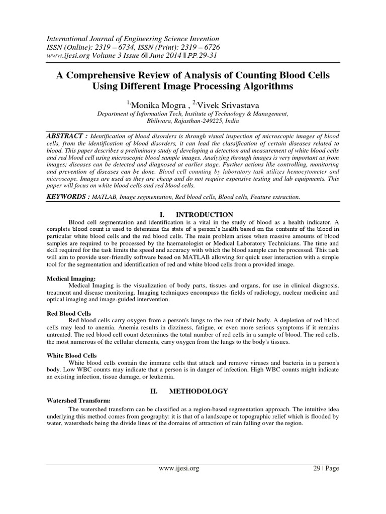 A Comprehensive Review of Analysis of Counting Blood Cells Using ...