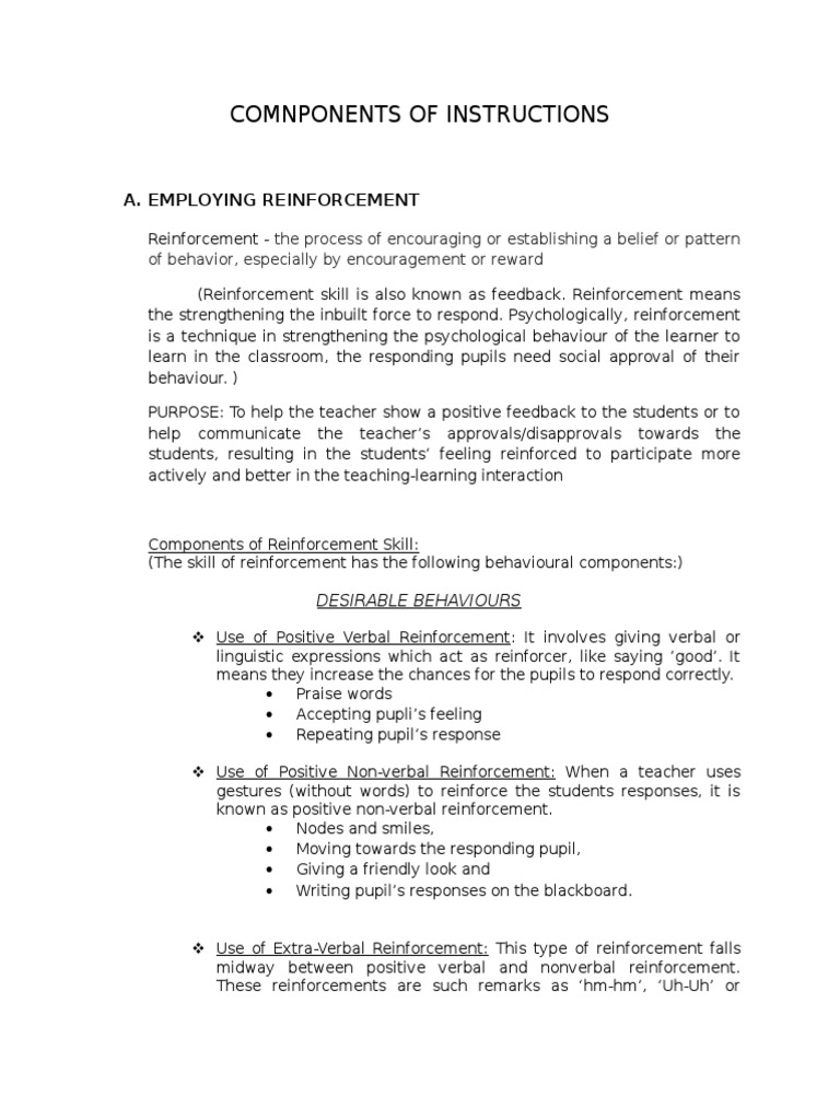 Comnponents of Instructions | PDF | Reinforcement | Epistemology