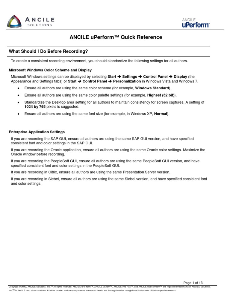 ANCILE UPerform 4.50.0 Quick Reference | PDF | Microsoft Windows ...