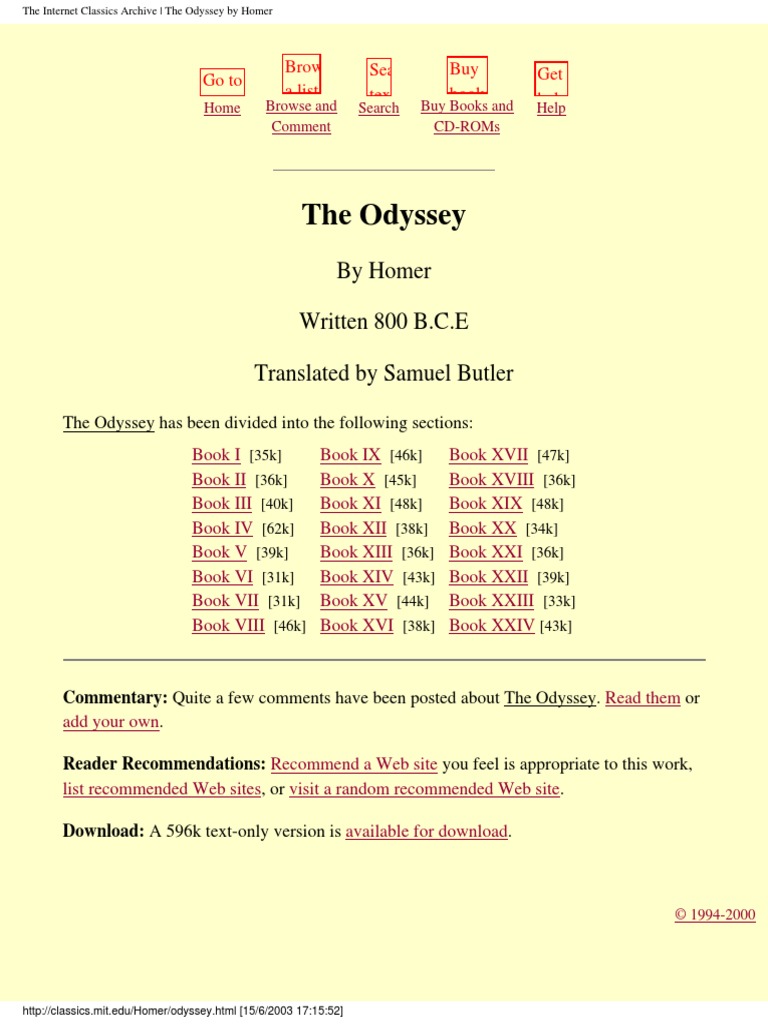 Homer Odyssey Greek | PDF | Odysseus | Odyssey