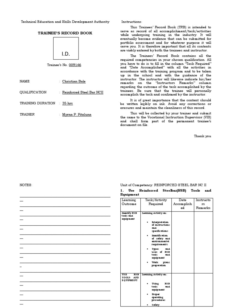 3 Trainees Record Book | PDF | Vocational Education | Business