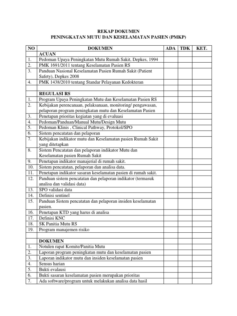 Rekap Dokumen Pokja PMKP | PDF