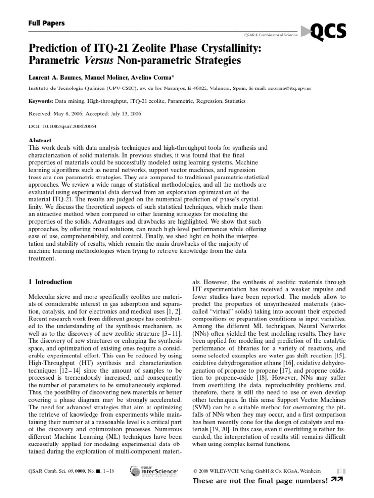 Prediction of ITQ-21 Zeolite Phase Crystallinity: Parametric Versus Non ...