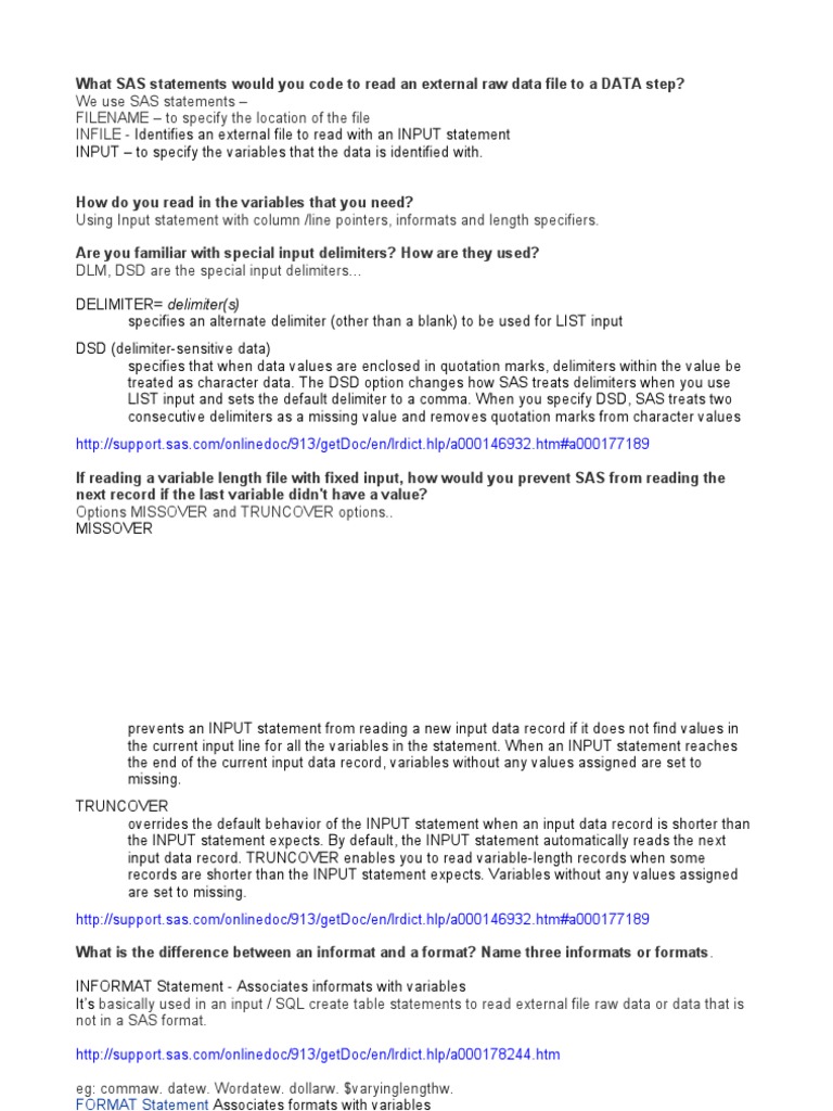 SAS Interview Questions and Answers 1 | PDF | Sas (Software) | Computer ...